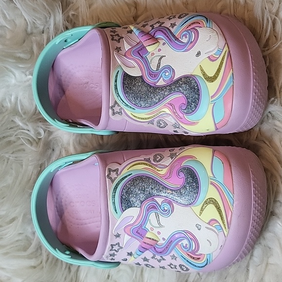 CROCS | Shoes | Crocs Fun Lab Glitter Unicorn Pastel Clogs | Poshmark